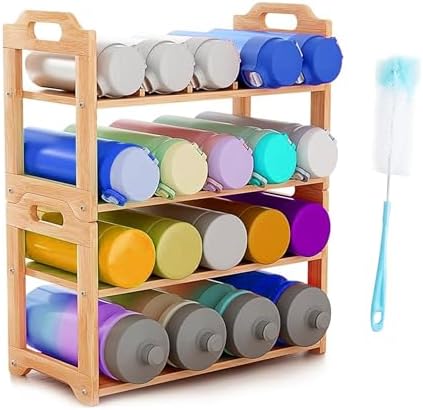 Amazon.com: Bamboo Water Bottle Storage Organizer, 4 Tier Water Bottle ...