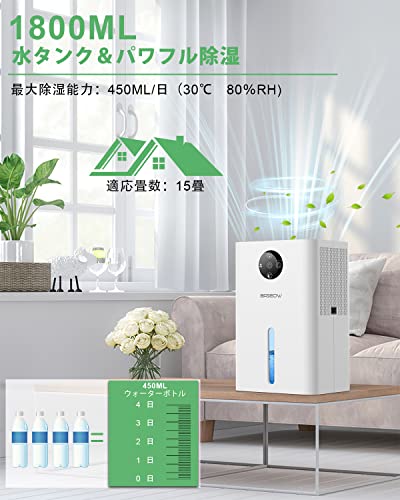 除湿器 除湿機 小型 1800ML大容量水タンク 静音モード 自動霜取り 6/8/10Hタイマー付き 7色ライト 強力除湿 梅雨対策 カビ防止 結露防止 部屋干し 省エネ コンパクト 洗面台 ...