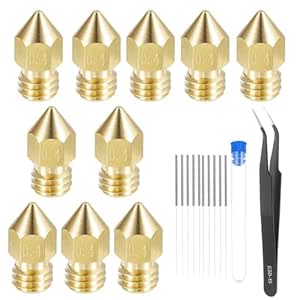 uxcell 10Pcs 0.4mm 3D Printer Nozzles, M6 Thread Brass Printer Extruder Nozzles with 10Pcs ...