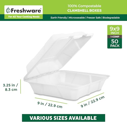 Snapklik.com : Freshware Compostable Clamshell Take Out Food Containers ...