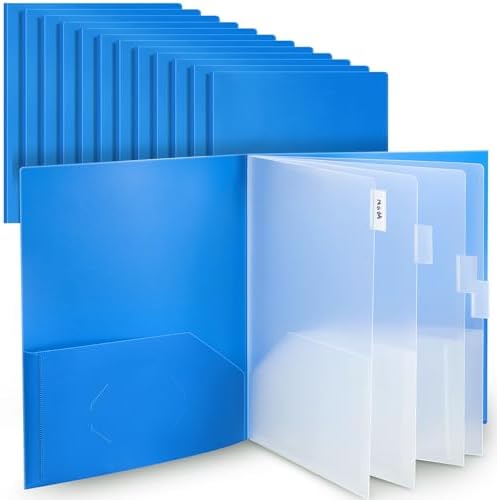 Amazon.com : Colarr 12 Pcs Blue 10 Pocket Folders Bulk Sturdy Plastic Multi Pockets File Folder ...