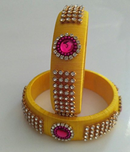 Buy Lemon yellow silk thread bangles by Manali Creations... Size 2.2 at ...