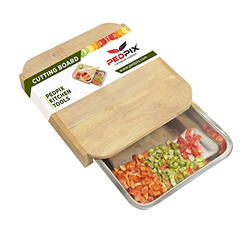 Buy PedpixTM Wooden Chopping Board Set with Container Steel Tray ...