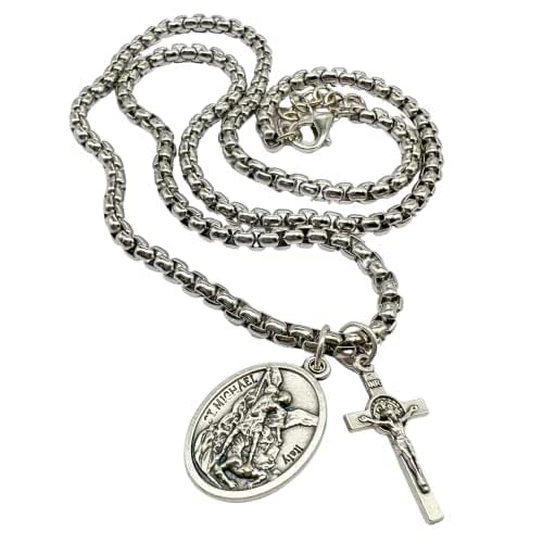 Amazon.com: Saint Michael Pendant Necklace Stainless Steel Chain ...