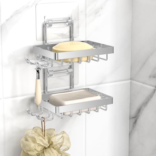 Amazon.com: Moforoco Silver Double Soap Bar Holder for Shower, No ...