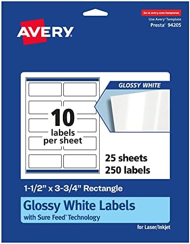 Amazon.com : Avery Glossy White Rectangle Labels with Sure Feed, 1.5" x ...