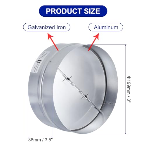 PATIKIL Backdraft Damper, 8 Inch, Ducting Hose Airflow Insert Backflow ...