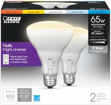 Feit Electric BR30 LED Light Bulb, 65W Equivalent, Dimmable, Color ...