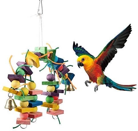 Bird Chew Toy, Colorful Parrot Swing Bridge Wooden Blocks Hanging ...