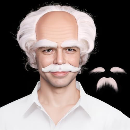 Amazon.com: Old Man Wig White Bald Cap With Hair On Sides Balding Wig ...