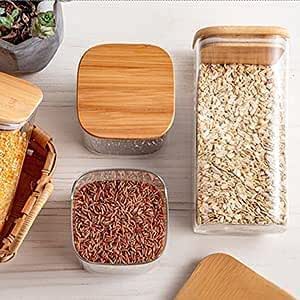 Buy Red-Rubby glass jar Square Wooden Lid Food Storage Containers ...