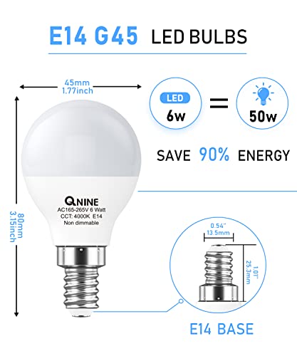 QNINE Cool White E14 LED Light Bulb, 6W (60W Equivalent), 540lm, 4000K ...