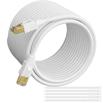 Amazon.com: Elecan CAT 6E Cat 7 Ethernet Cable 15 Ft White, High-Speed Triple Shielded Internet ...