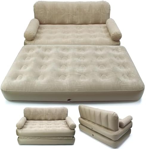 2-in-1 Inflatable Sofa Bed – Air Mattress Couch with Waterproof Flocked ...