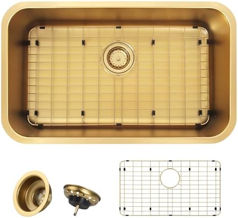 AguaStella AS1514XG Brushed Gold Bar Sink with Glass Riner and AS1010BG ...
