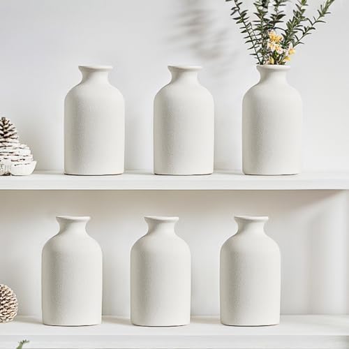 Amazon.com: LIZOFER Modern White Small Ceramic Vase Set of 6 for Living ...
