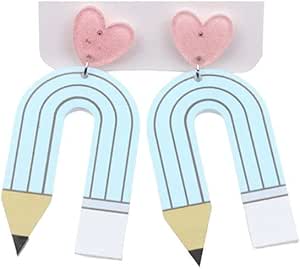 Amazon.com: Colorful Pencil Earrings Acrylic Heart Pencil Dangle ...