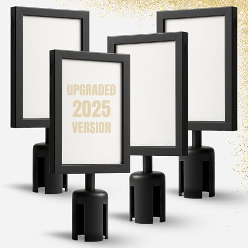4PCS Stanchion Sign Holder – Heavy Duty Iron Black Vertical Display ...