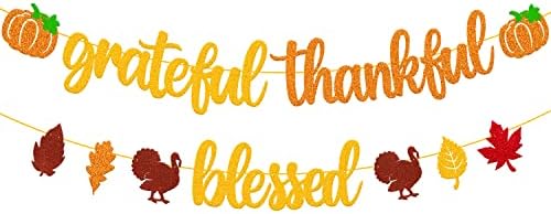 Amazon.com: Grateful Thankful Blessed Banner Fall Autumn Leaves Turkey ...