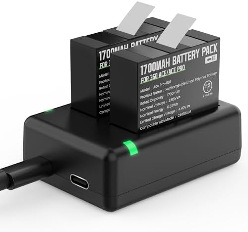 Adicop Battery Compatible with Insta 360 Ace Pro, 2PCS 1700mAh ...