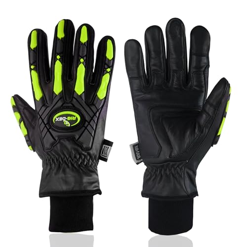 RIG-DEX Heavyduty Impact Safety Leather Gloves, Waterpoof Winter Gloves ...