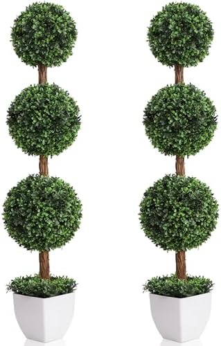 Amazon.com - 35inch Artificial Topiary Ball Tree, 2pack Faux Boxwood ...