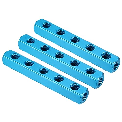 PATIKIL 5 Way 8 Port Air Manifold, 3 Pack G1/4 Inch Aluminum Air Hose ...