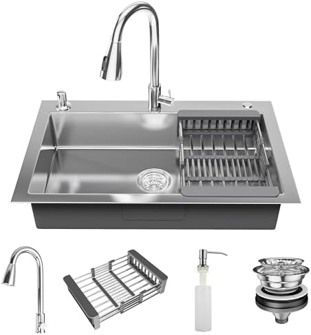 28x18 Inch Kitchen Sink with Faucet Combo Set,Single Bowl Stainless ...