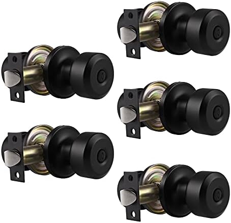 Probrico (6 Pack) Matte Black Privacy Locks, Keyless Interior Bed/Bath Door Knobs (Cylindrical ...