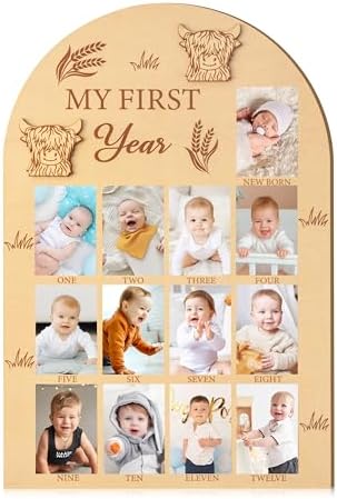 R HORSE My First Year Photo Frame Board - Highland Cow Wood Baby’s ...