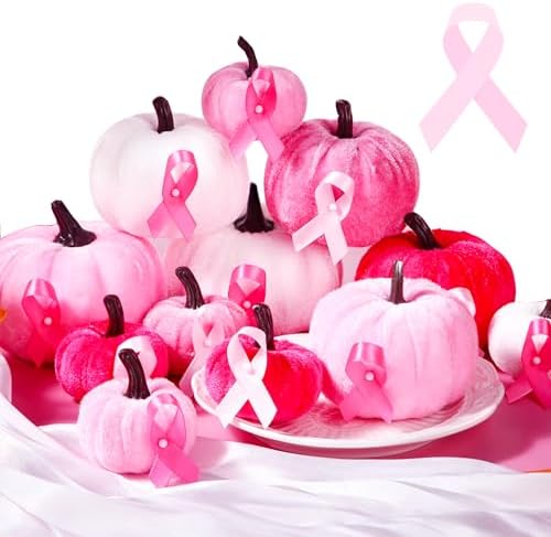 Amazon.com: Yerliker 12 Pcs Breast Cancer Pumpkins for Decorating Pink ...