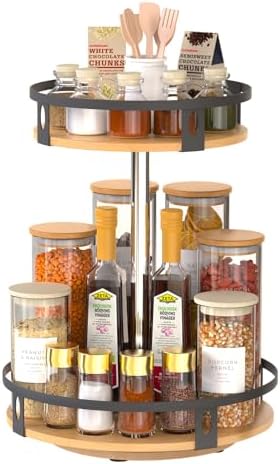 Amazon.com - Wood Lazy Susan Organizer, 2-Tier 360° Rotating Spice Rack ...