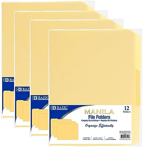 Amazon.com : BAZIC Manila File Folder 1/3 Cut Letter Size, Left Right ...