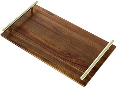 Amazon.com: Bhavatu Acacia Wooden Serving Tray with Handles for Ottoman ...