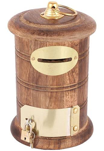 CLASSIC WOOD CARVER Wooden Post Office Shape Piggy Bank with Lock and ...