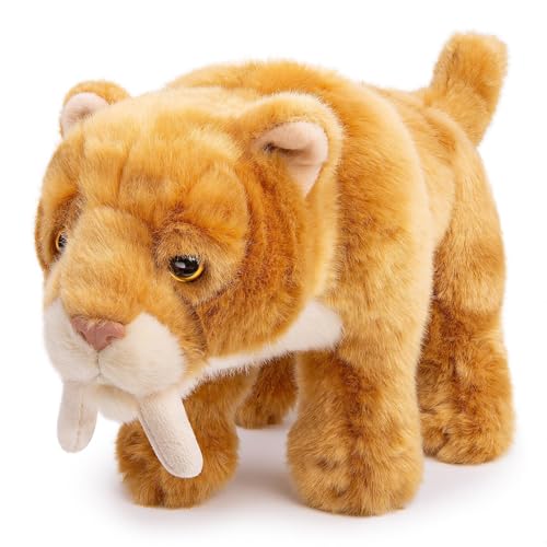 FRANKIEZHOU Smilodon Stuffed Animal-Brown 10.63",Realistic Sabertooth ...