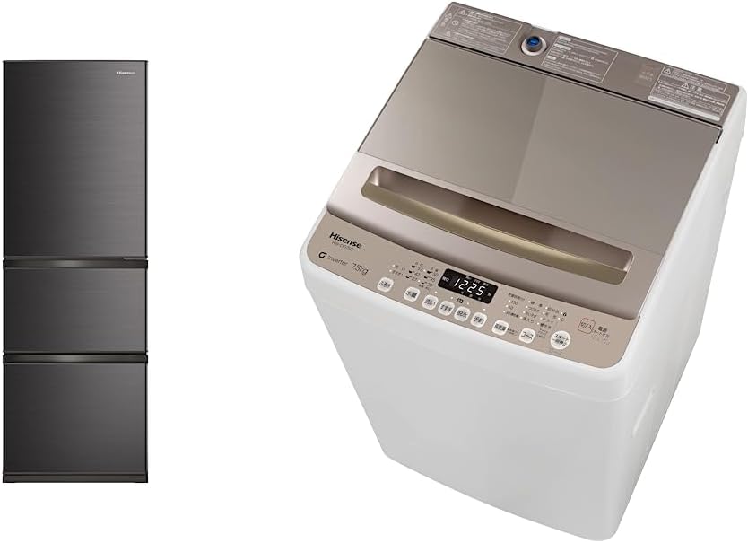 Amazon | 【セット買い】Hisense 冷蔵庫 幅59.9cm 360L スペースグレイ HR-D3602S 3ドア右開き 自動製氷 自動霜取り セレクトチルド機能付き & 全自動 ...