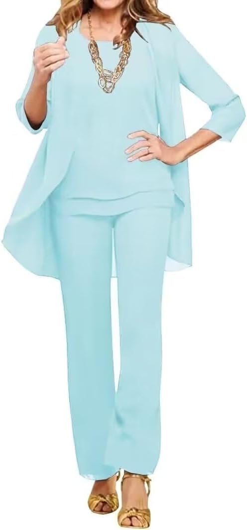 Amazon.com: Chiffon Mother of The Bride Pant Suits Petite 3 Pieces ...