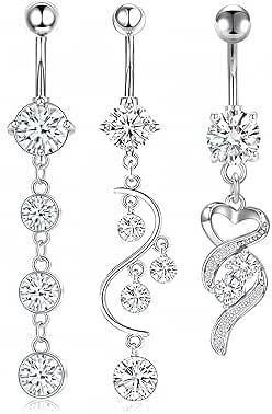 wodehaainiyibeizi 3Pcs Belly Button Bars Dangle Belly Button Rings ...
