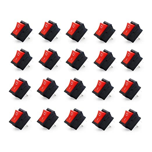BTC-ROC002, Pack of 20,Rocker Button RED Mini Switch SPST 2 Position ON ...