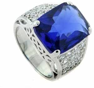 Amazon.com: Sterling Silver Blue & Clear CZ Antique Style Rectangular ...