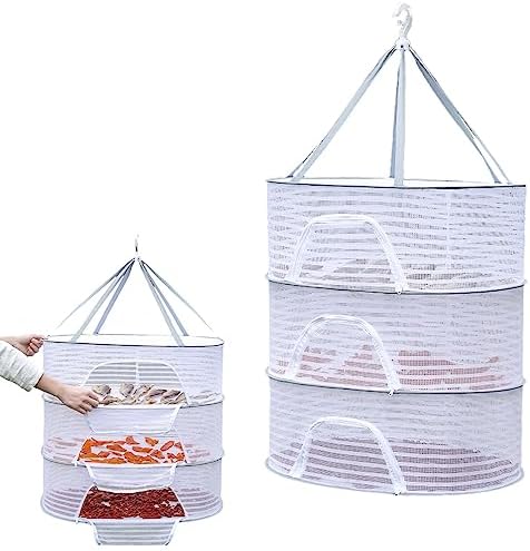 RVXlRDN Herb Drying Rack, 3 Layer Foldable Hanging Mesh Net with Zipper ...