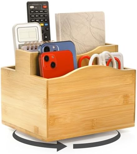 Amazon.com: yarlung Bamboo Rotating Remote Control Holder for Table, 7 ...