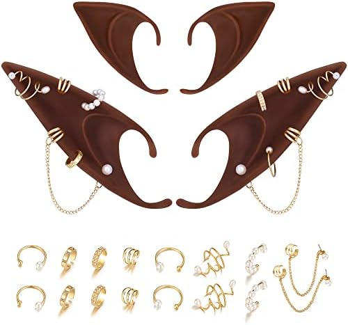 Amazon.com: FRESHME Renaissance Elf Ears with Piercings - Cosplay Brown ...