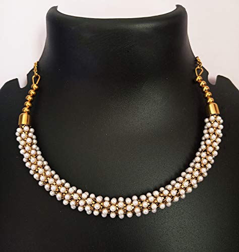 Buy Antarang's Golden Moti Choker Necklace With Earrings at Amazon.in
