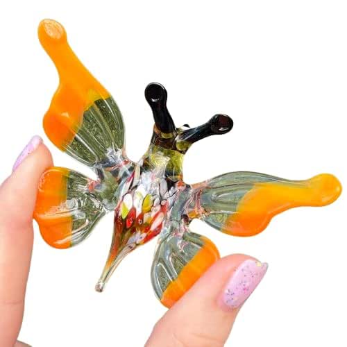 Amazon.com: Orange Glass Butterfly Figurine – Hand Blown Fused Glass ...