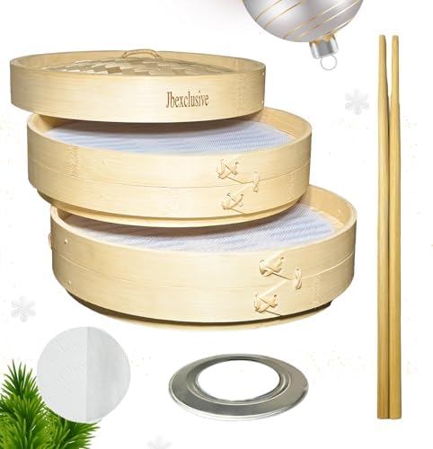 Amazon.com: 2 Tier Bamboo Steamer- 12" Baskets With Handle, Silicone ...