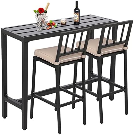 Amazon.com: COSTWAY 3 Piece Outdoor Patio Bar Set, 48" Rectangular Pub ...