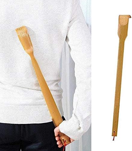 Bamboo Massager Back Scratcher, 17in Long Handle Finger-Like Wooden ...