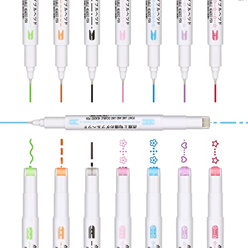 8pcs Colored Curve Pens, Dual Tip Pens with 8 Different Shapes and ...